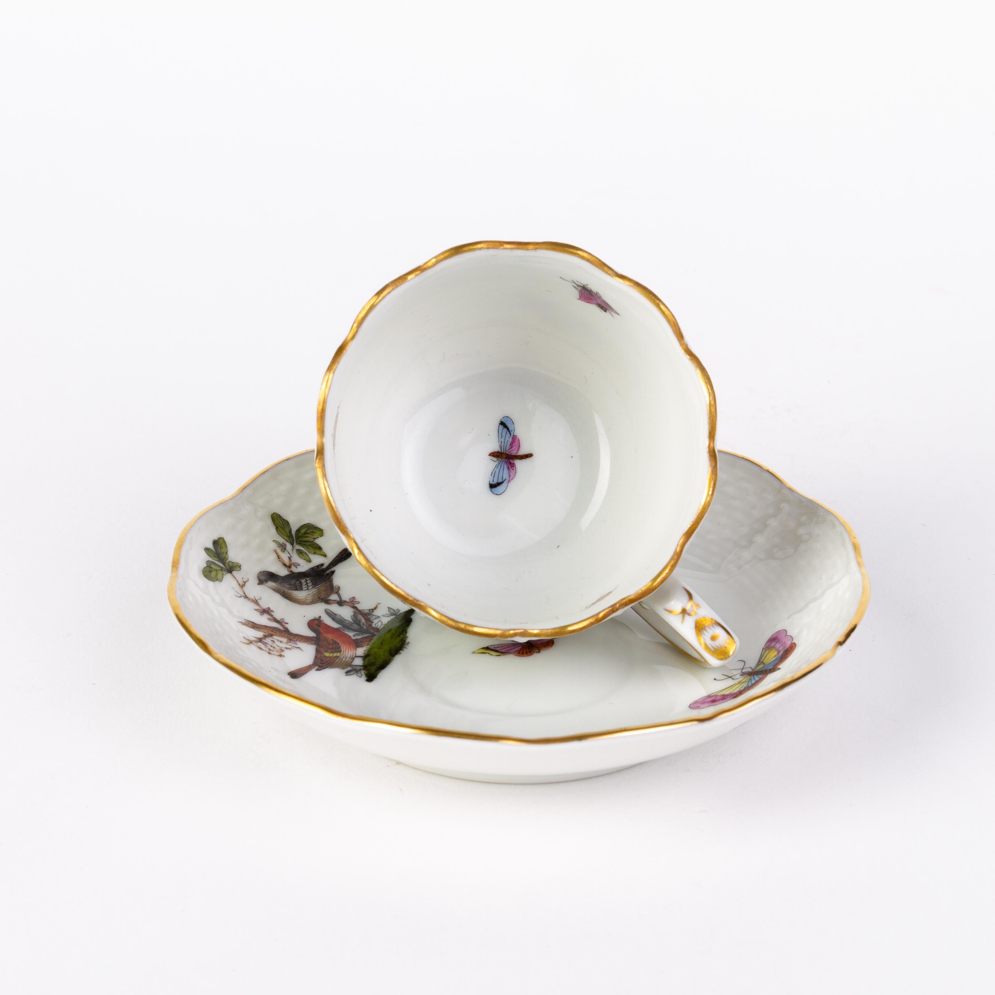 Herend Hungary Fine Porcelain Birds and Butterflies Teacup and Saucer ...