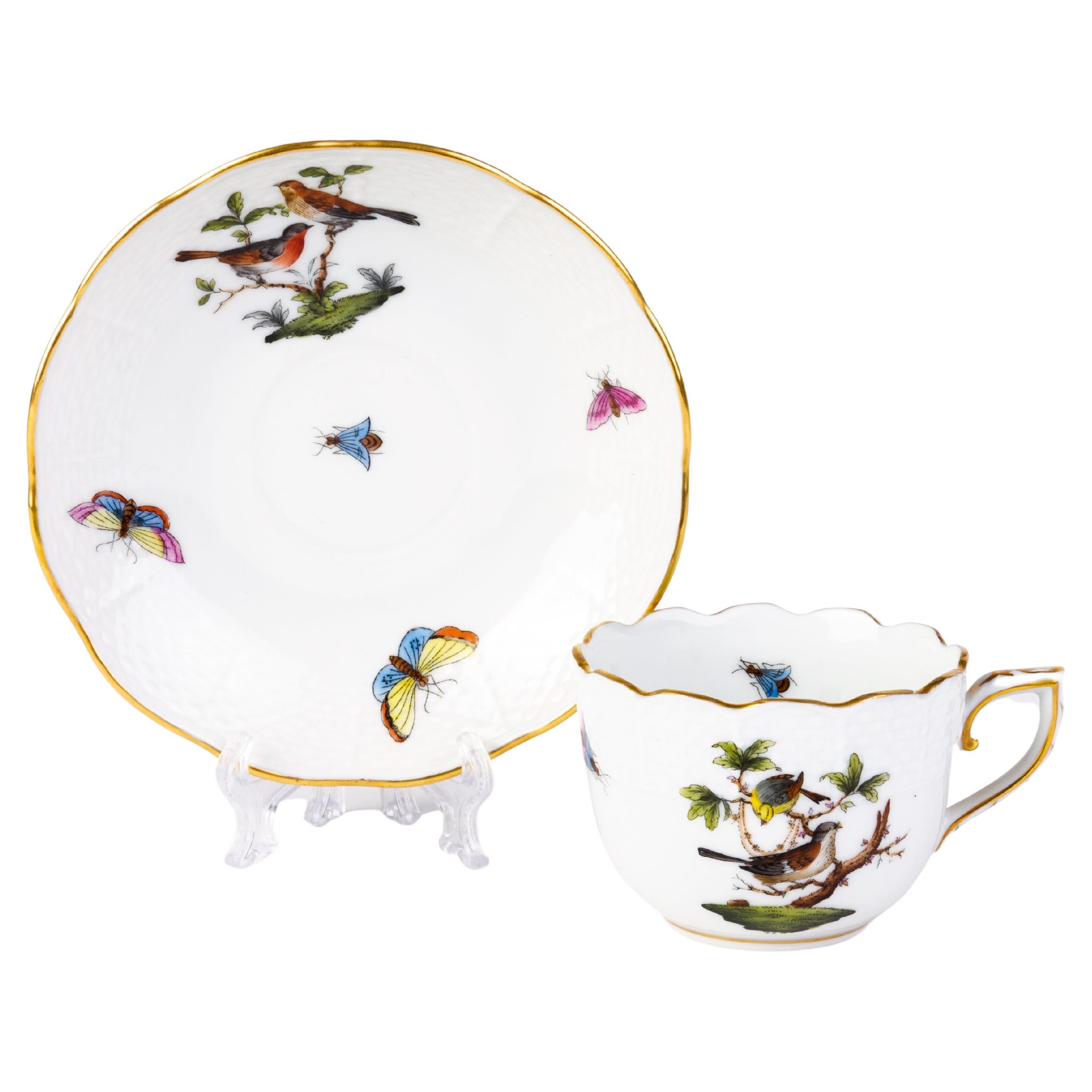 Herend Hungary Fine Porcelain Birds and Butterflies Teacup and Saucer ...