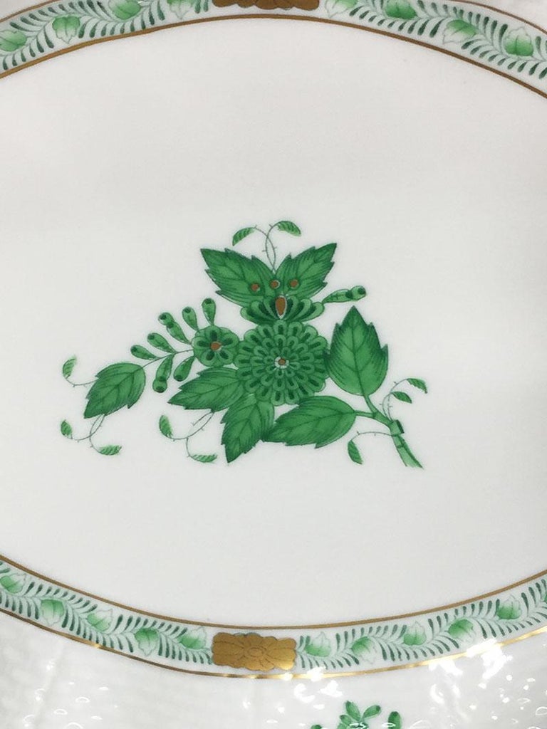 Herend Hungary Porcelain "Chinese Bouquet Apponyi Green" Oval Dishes ...