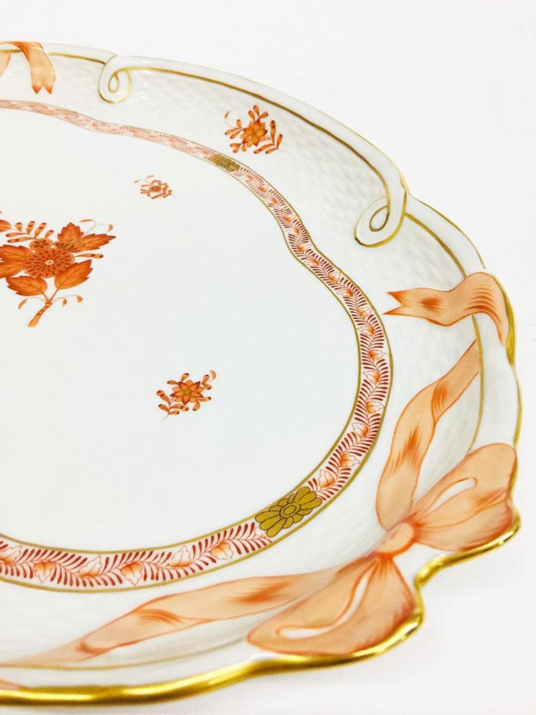 Herend Hungary Porcelain "Chinese Bouquet Apponyi Rust" Ribbon Tray at ...