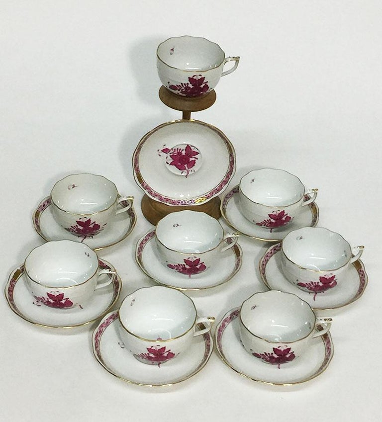 Herend Hungary Porcelain "Chinese Bouquet Raspberry" 8 Tea Cups and ...
