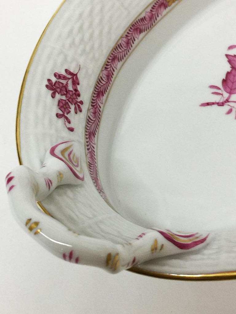 Herend Hungary Porcelain "Chinese Bouquet Raspberry" Bread Basket For ...