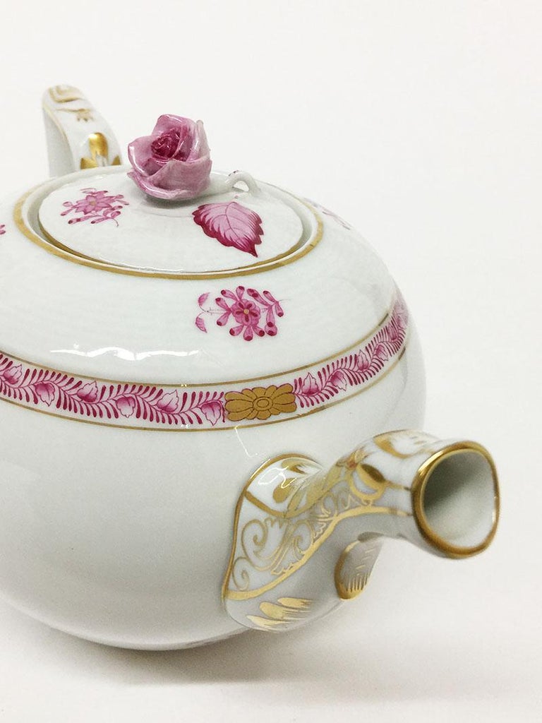 Herend Hungary Porcelain "Chinese Bouquet Raspberry" Tea Pot, Milk and ...