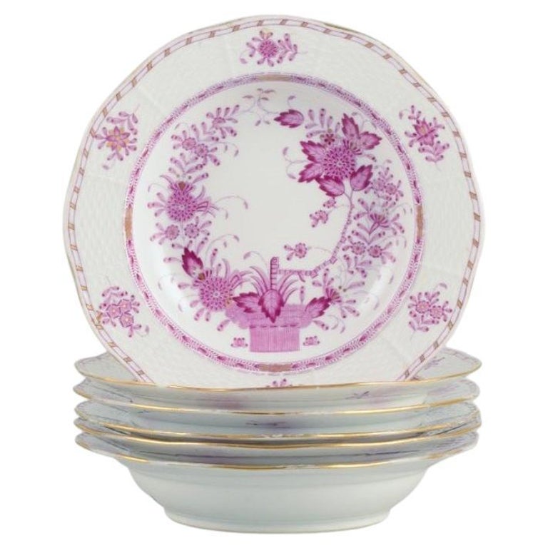 Herend, Indian Basket Raspberry, Hungary, Set of Six Large Deep Plates ...