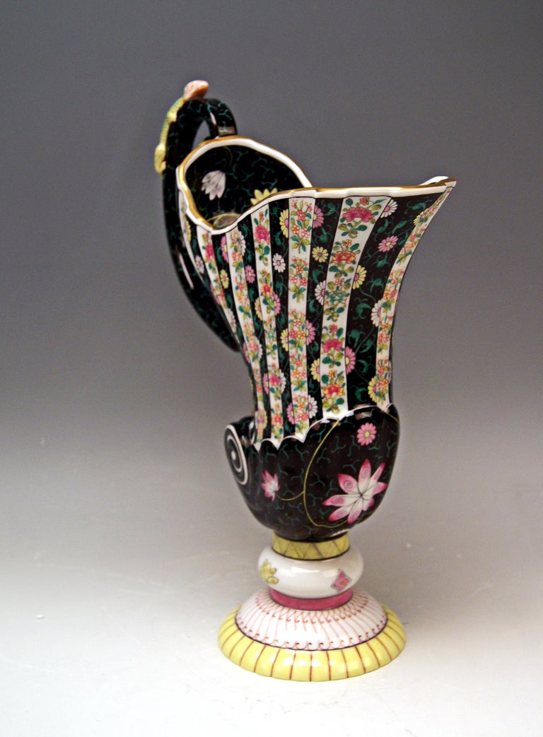 Large Herend Porcelain Jug in Nautilus Form, Decor SN Siang Noir, circa ...
