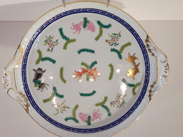 Herend "Poisson" Hand Painted Polychrome Porcelain Cake Plate, Hungary ...
