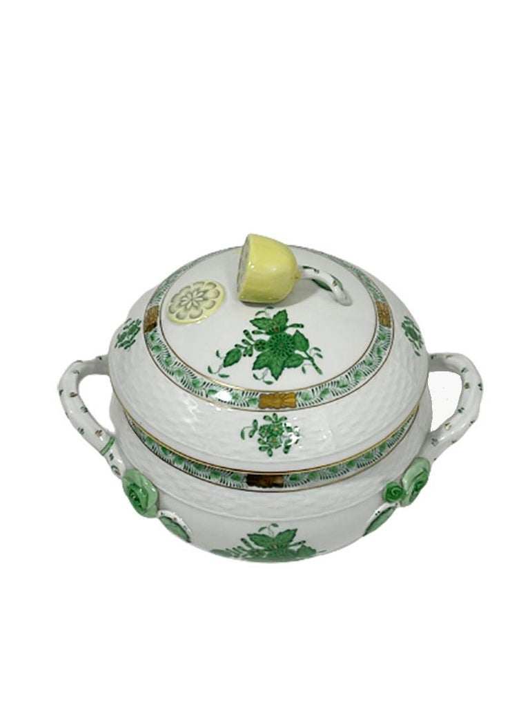 Herend Porcelain "Chinese Bouquet Apponyi Green" Small/Mini Tureen with ...
