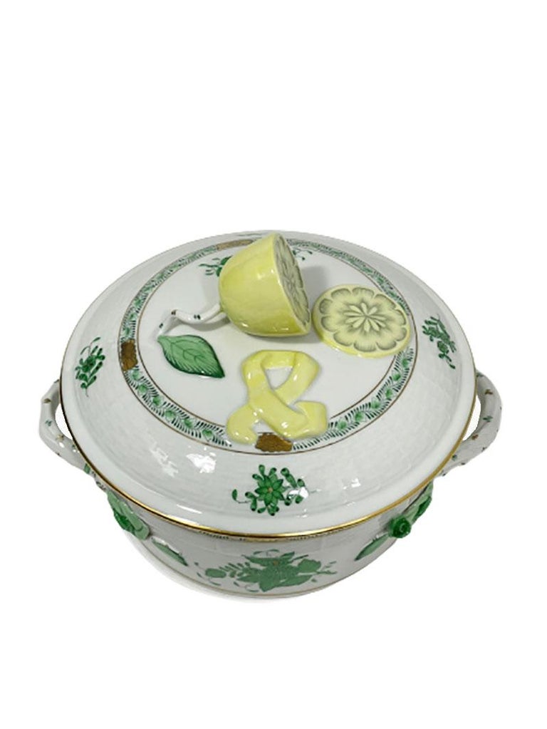 Herend Porcelain "Chinese Bouquet Apponyi Green" Small/Mini Tureen with ...