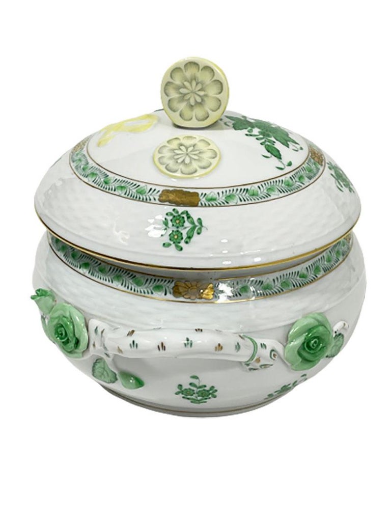 Herend Porcelain "Chinese Bouquet Apponyi Green" Small/Mini Tureen with ...