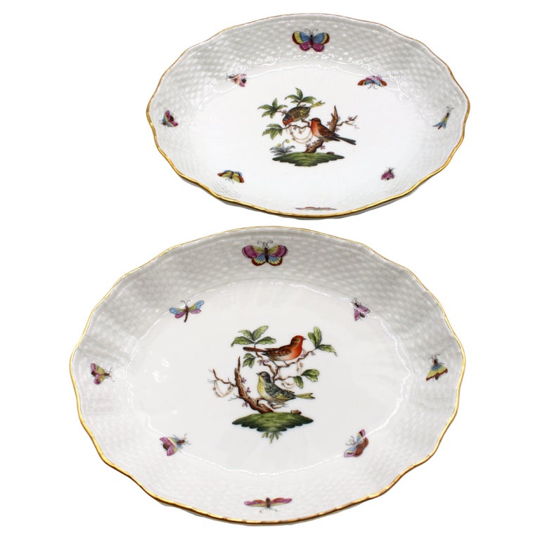 Herend Rothschild Bird Pair of Serving Dishes For Sale at 1stDibs