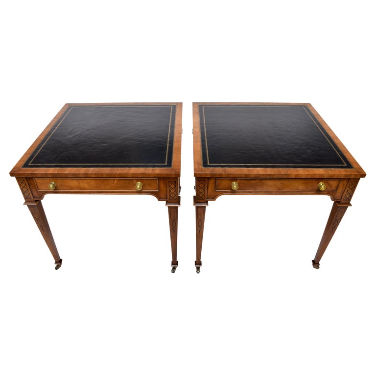 Heritage Regency Leather Top End Tables on Casters For Sale at 1stDibs