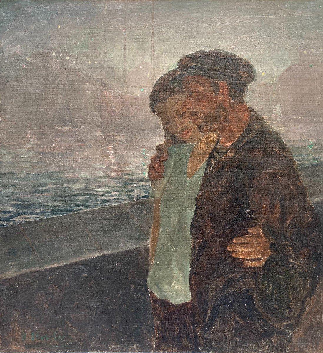 Herman Eberstein - Couple under the moonbeams, original oil on canvas ...