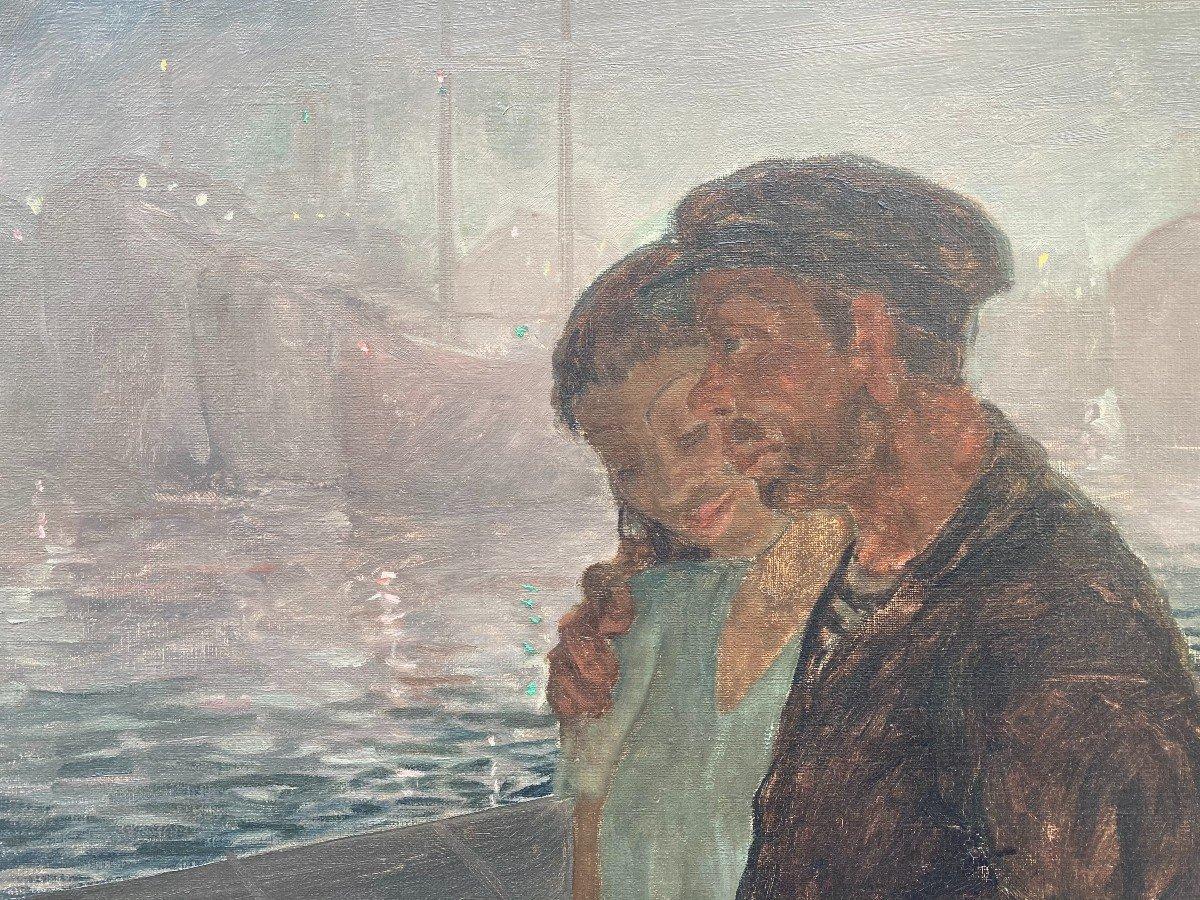 Herman Eberstein - Couple under the moonbeams, original oil on canvas ...