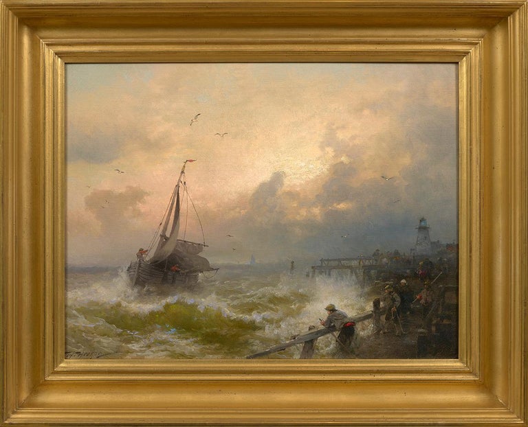 Herman Herzog - Ship near Jetty For Sale at 1stDibs