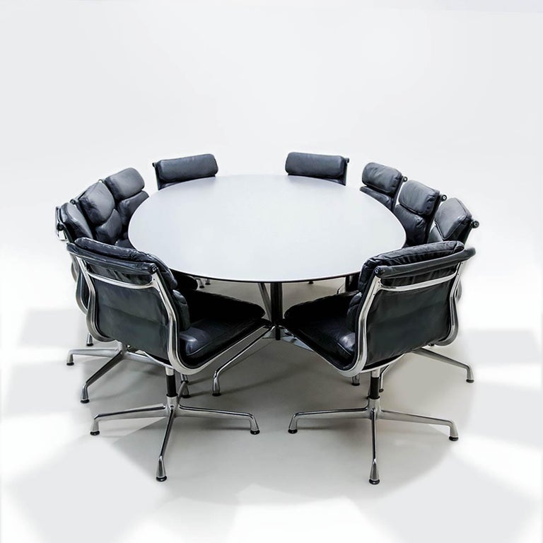 Herman Miller Boardroom Table Chair Set with 10 Eames Leather Soft Pad ...