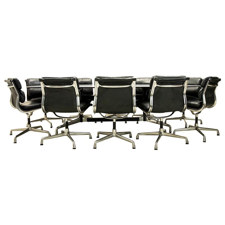 Herman Miller Boardroom Table Chair Set with 10 Eames Leather Soft Pad ...