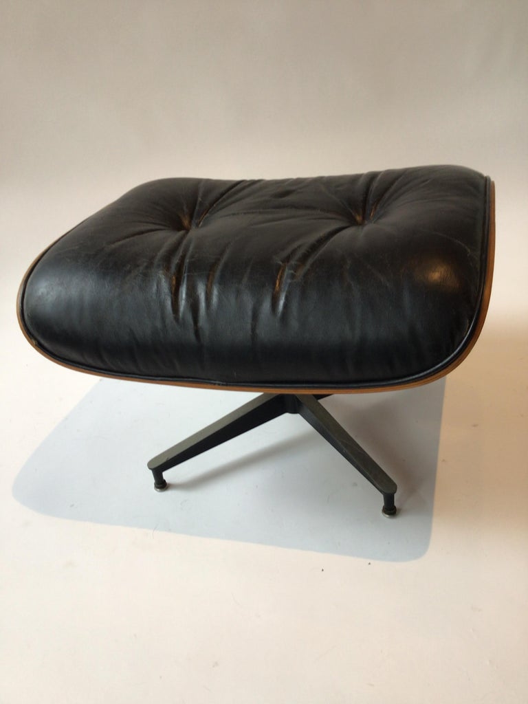 Herman Miller Eames Black Leather Rosewood Ottoman For Sale at 1stDibs