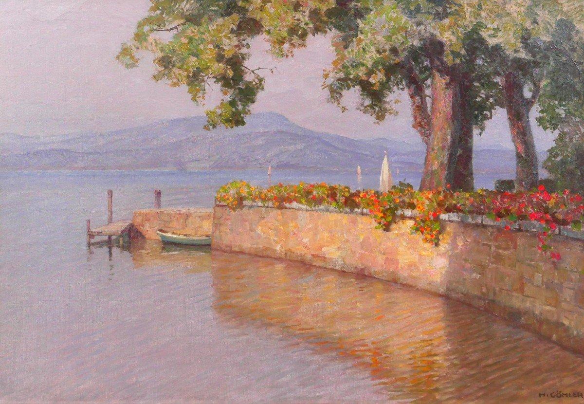 Hermann Göhler - Paysage lacustre, huile sur toile antique de Hermann ...