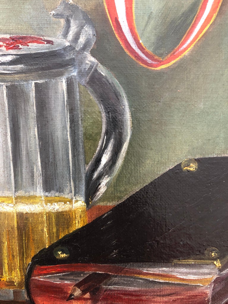 Hermann Haller - Still life with sailor's beret, beer mug, long pipe ...