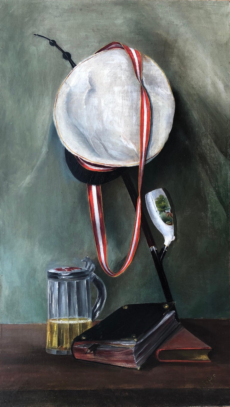 Hermann Haller - Still life with sailor's beret, beer mug, long pipe ...