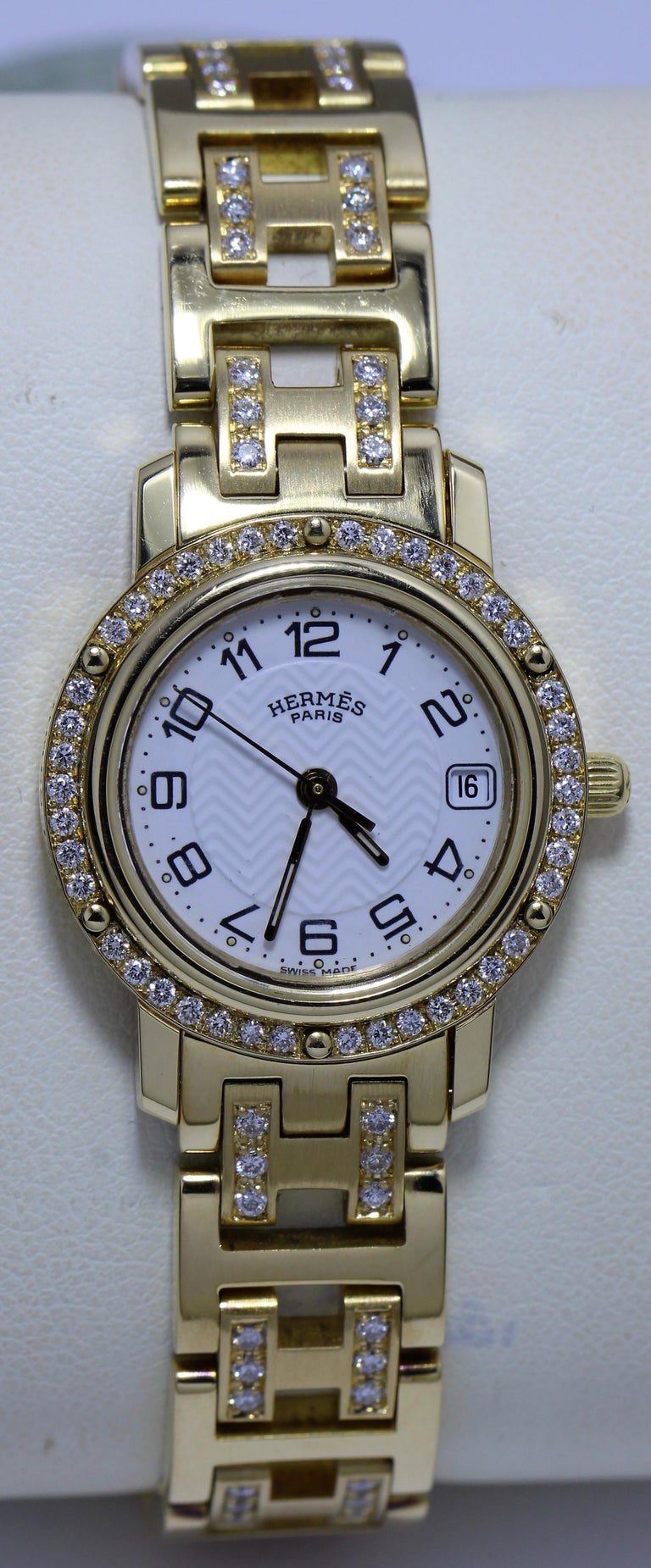 Hermes 18 Karat Gold Watch with Diamond Studded Bezel and Belt For Sale ...