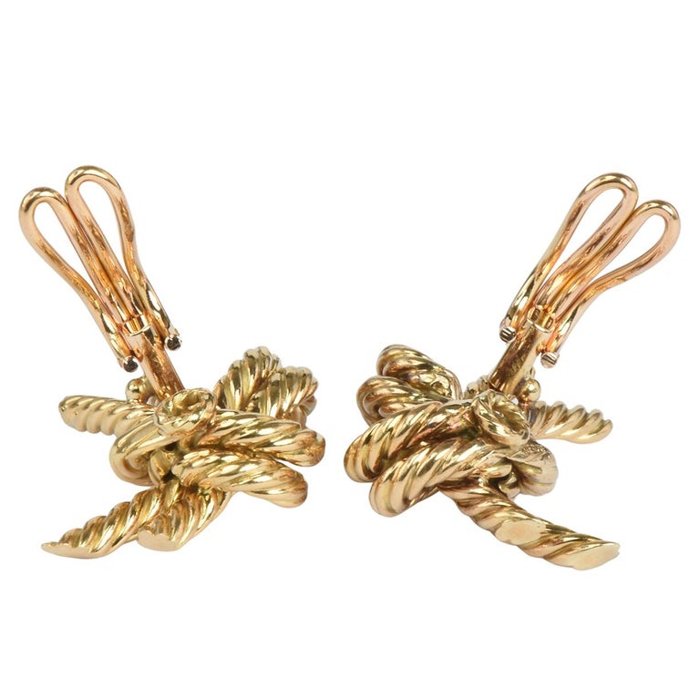 Hermes 18K Gold Tied Rope Knot Earrings by Georges L'enfant For Sale at ...