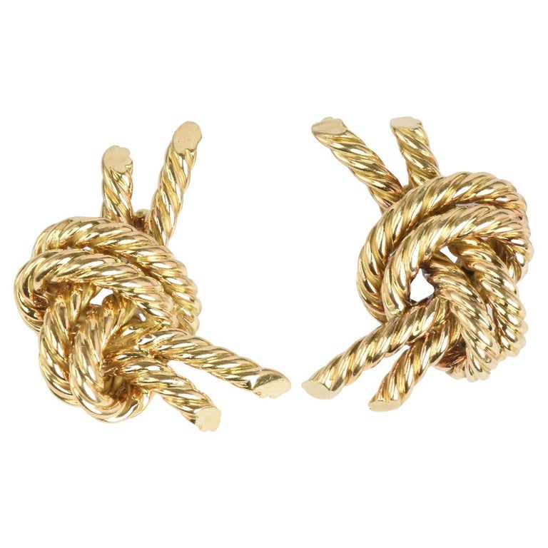 Hermes 18K Gold Tied Rope Knot Earrings by Georges L'enfant For Sale at ...