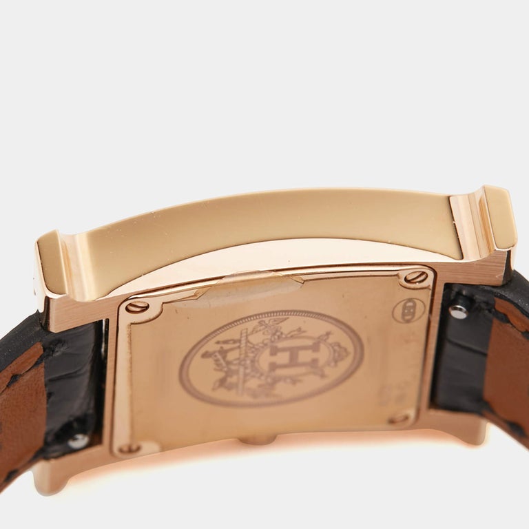 Hermès 18K Rose Gold Diamond Alligator Leather Heure Wristwatch 21 mm ...