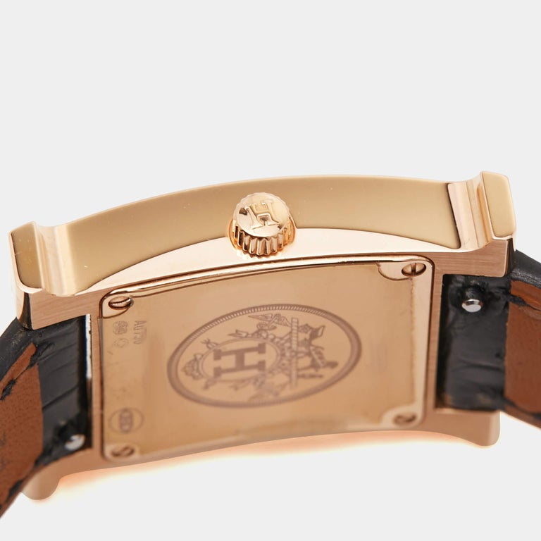 Hermès 18K Rose Gold Diamond Alligator Leather Heure Wristwatch 21 mm ...