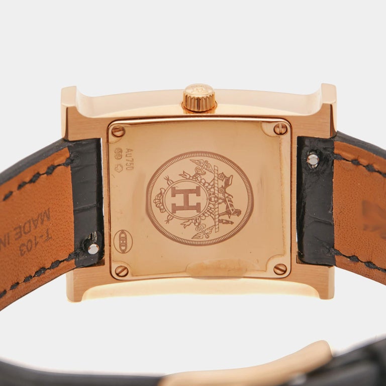 Hermès 18K Rose Gold Diamond Alligator Leather Heure Wristwatch 21 mm ...