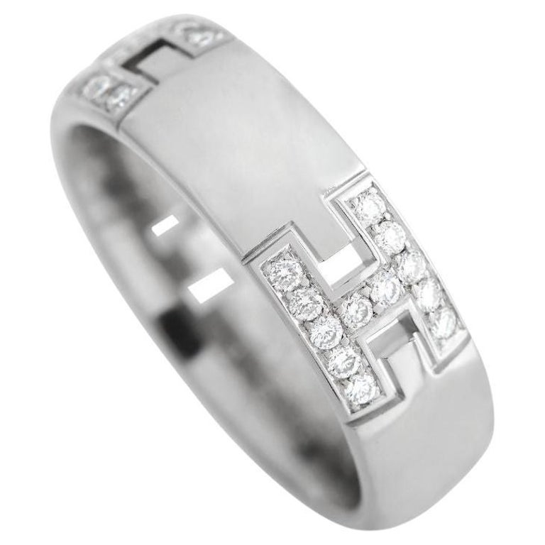 Hermes 18k White Gold 0.20 Carat Diamond H Band Ring For Sale at 1stDibs