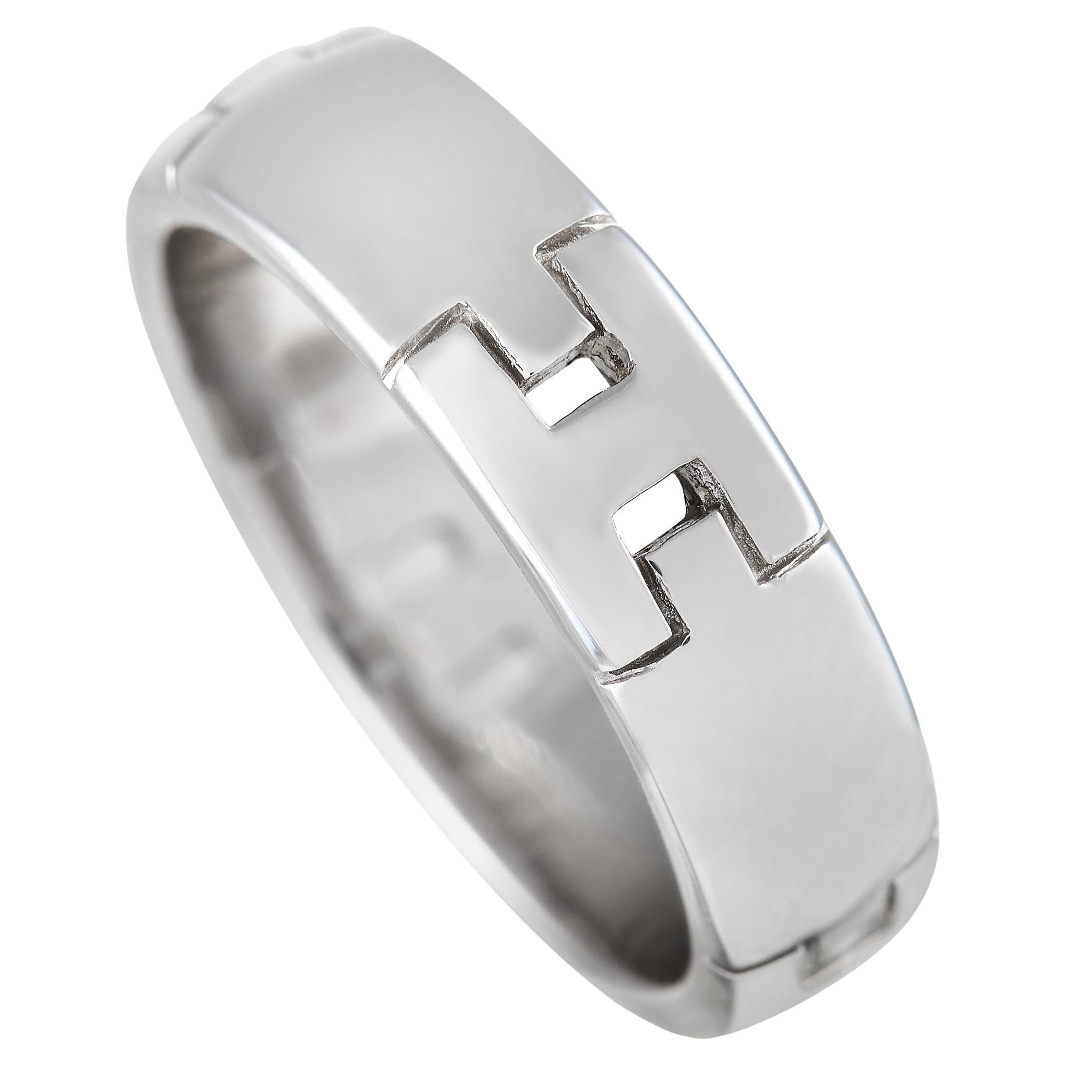 Hermès Diamond H Lock White Gold Band Ring For Sale at 1stDibs