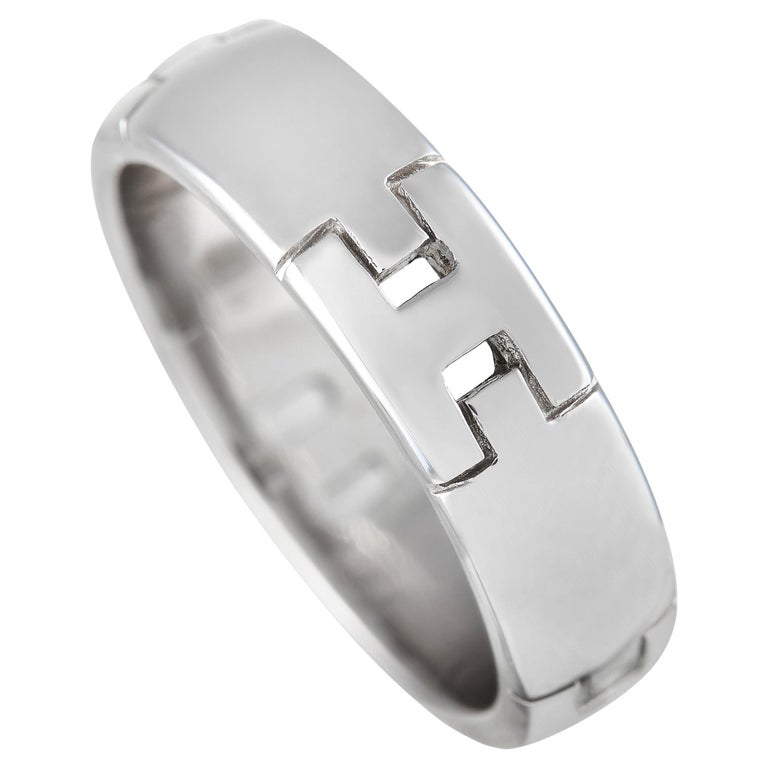 Hermes 18k White Gold H Band Ring For Sale at 1stDibs