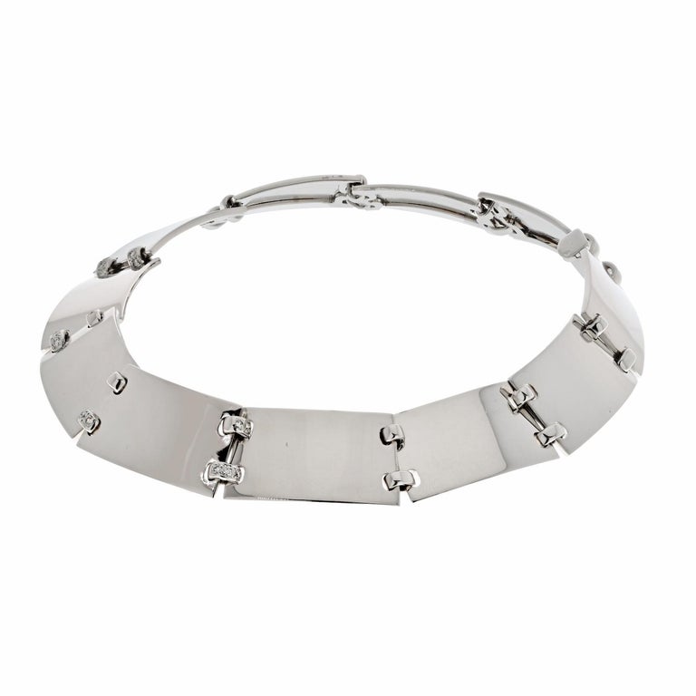 Hermes 18k White Gold Panel Diamond Stitch Collar Necklace For Sale at ...