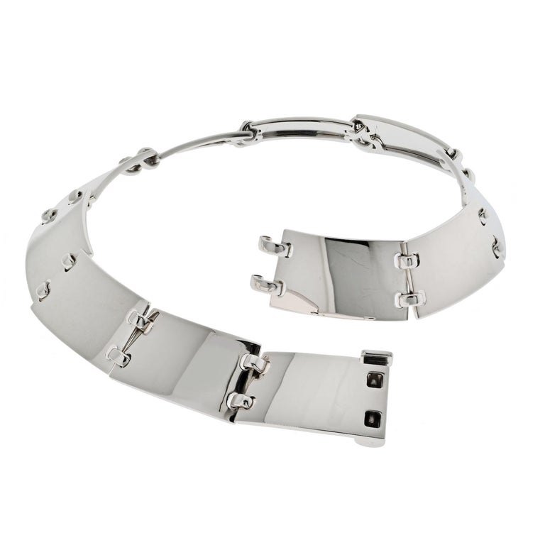Hermes 18k White Gold Panel Diamond Stitch Collar Necklace For Sale at ...