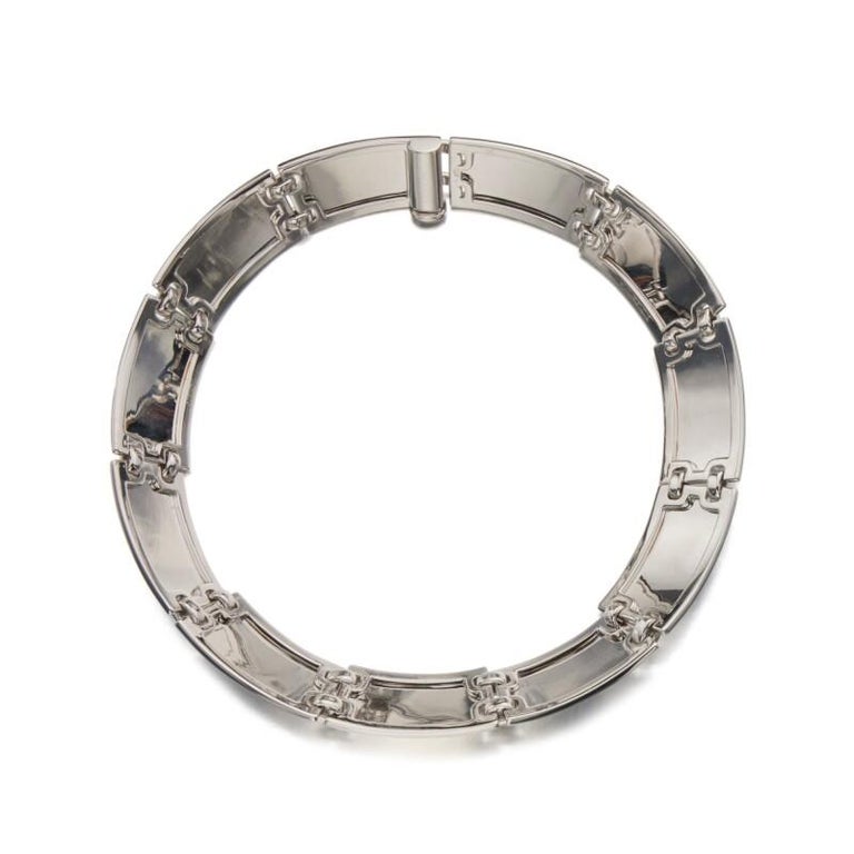 Hermes 18k White Gold Panel Diamond Stitch Collar Necklace For Sale at ...