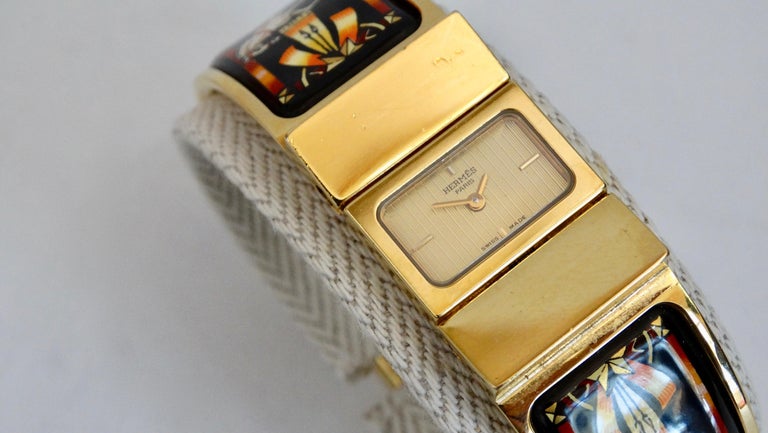 Hermés 1990s Cheval Horse Enamel Loquet Watch at 1stDibs