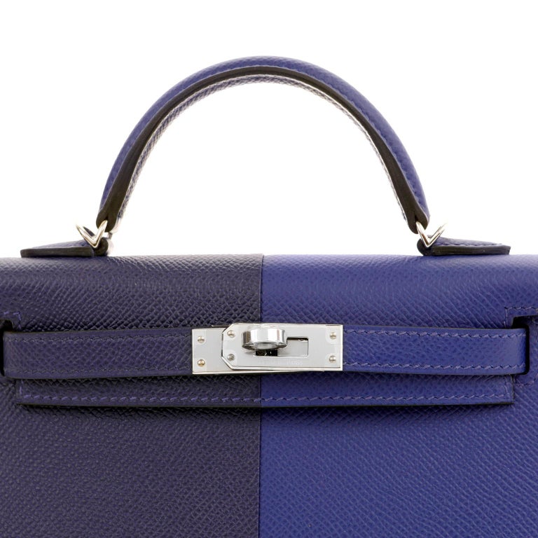 Hermès 20 cm Special Edition Blue Bi Color Epsom Mini Kelly For Sale at ...