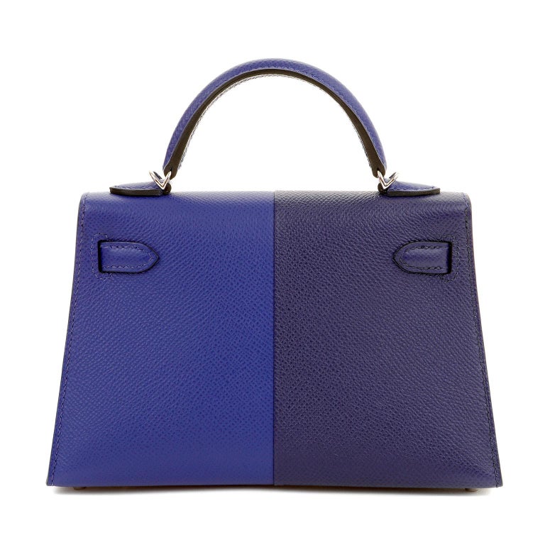 Hermès 20 cm Special Edition Blue Bi Color Epsom Mini Kelly For Sale at ...