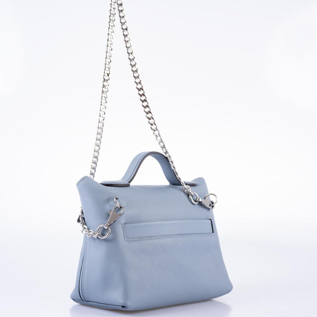 Hermès 24/24 21 Blue Lin Evercolor and Swift Leather Palladium Hardware ...