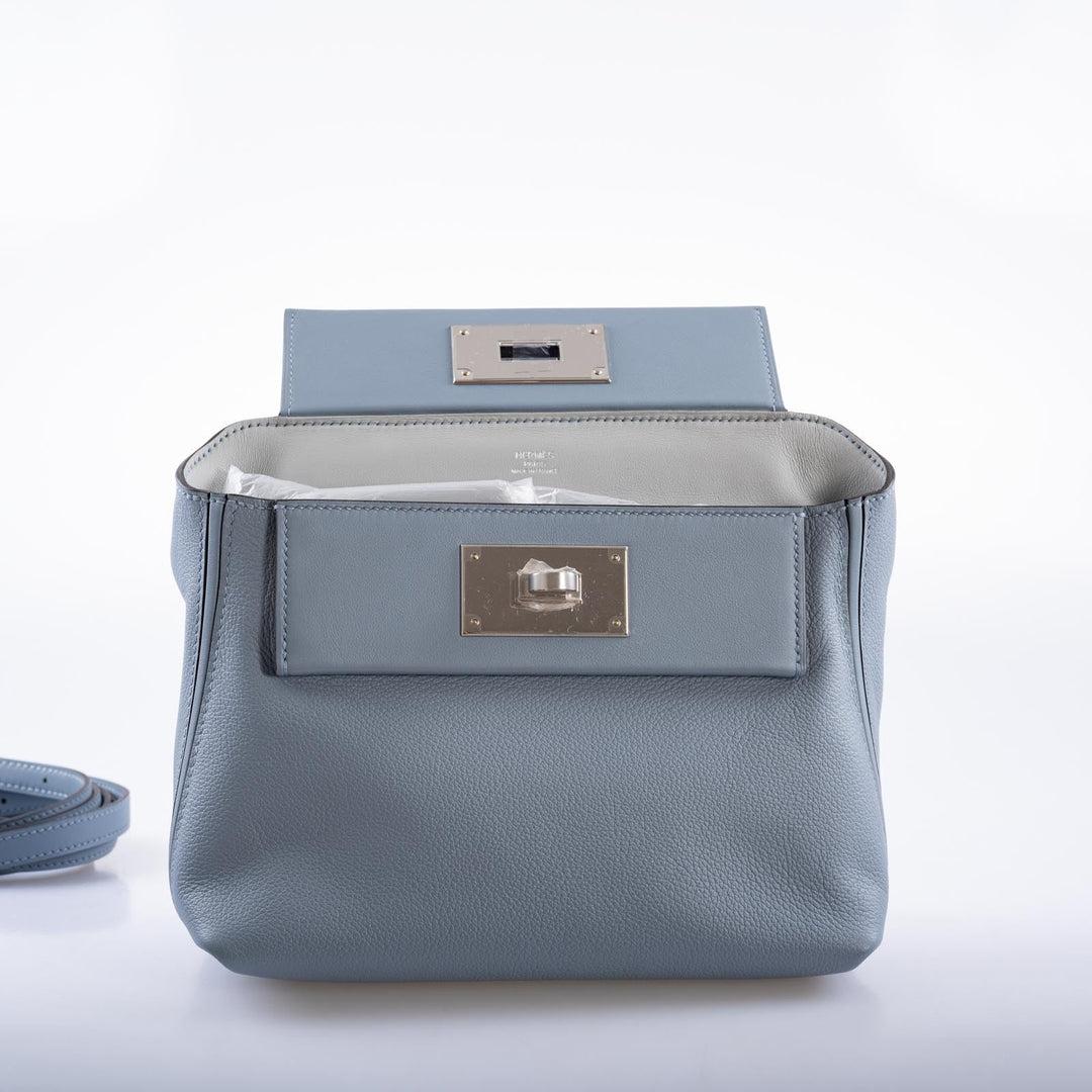 Hermès 24/24 21 Blue Lin Evercolor and Swift Leather Palladium Hardware ...