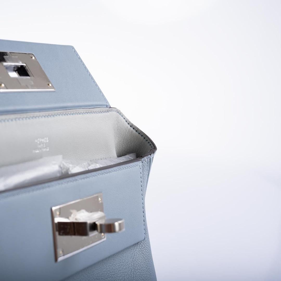 Hermès 24/24 21 Blue Lin Evercolor and Swift Leather Palladium Hardware ...