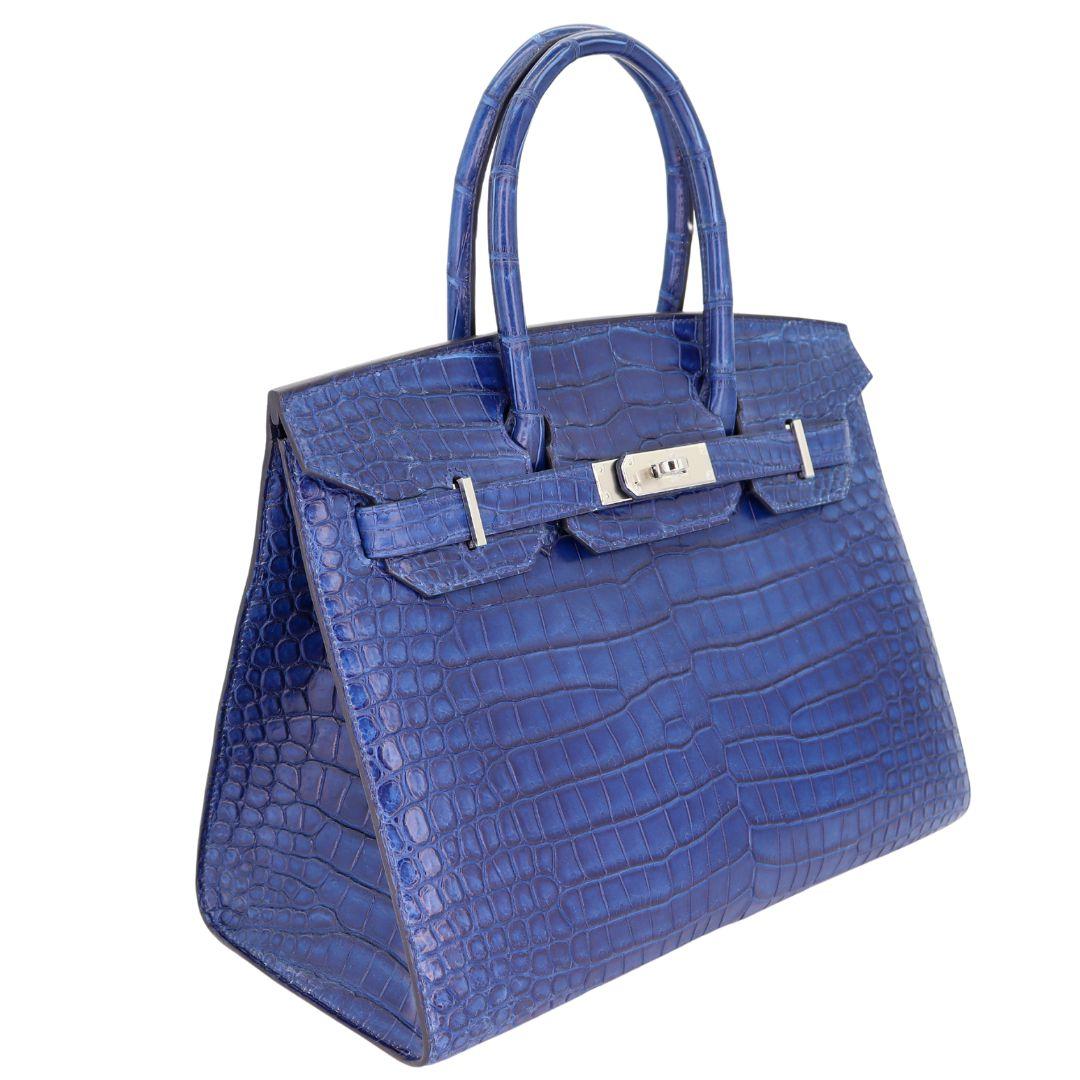 Hermès 30cm Birkin Sellier Indigo Aizome Porosus Crocodile Palladium ...