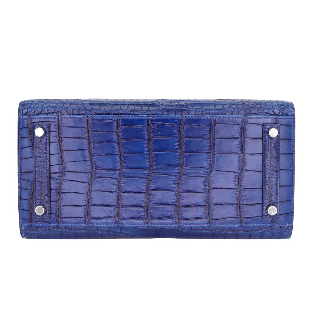 Hermès 30cm Birkin Sellier Indigo Aizome Porosus Crocodile Palladium ...