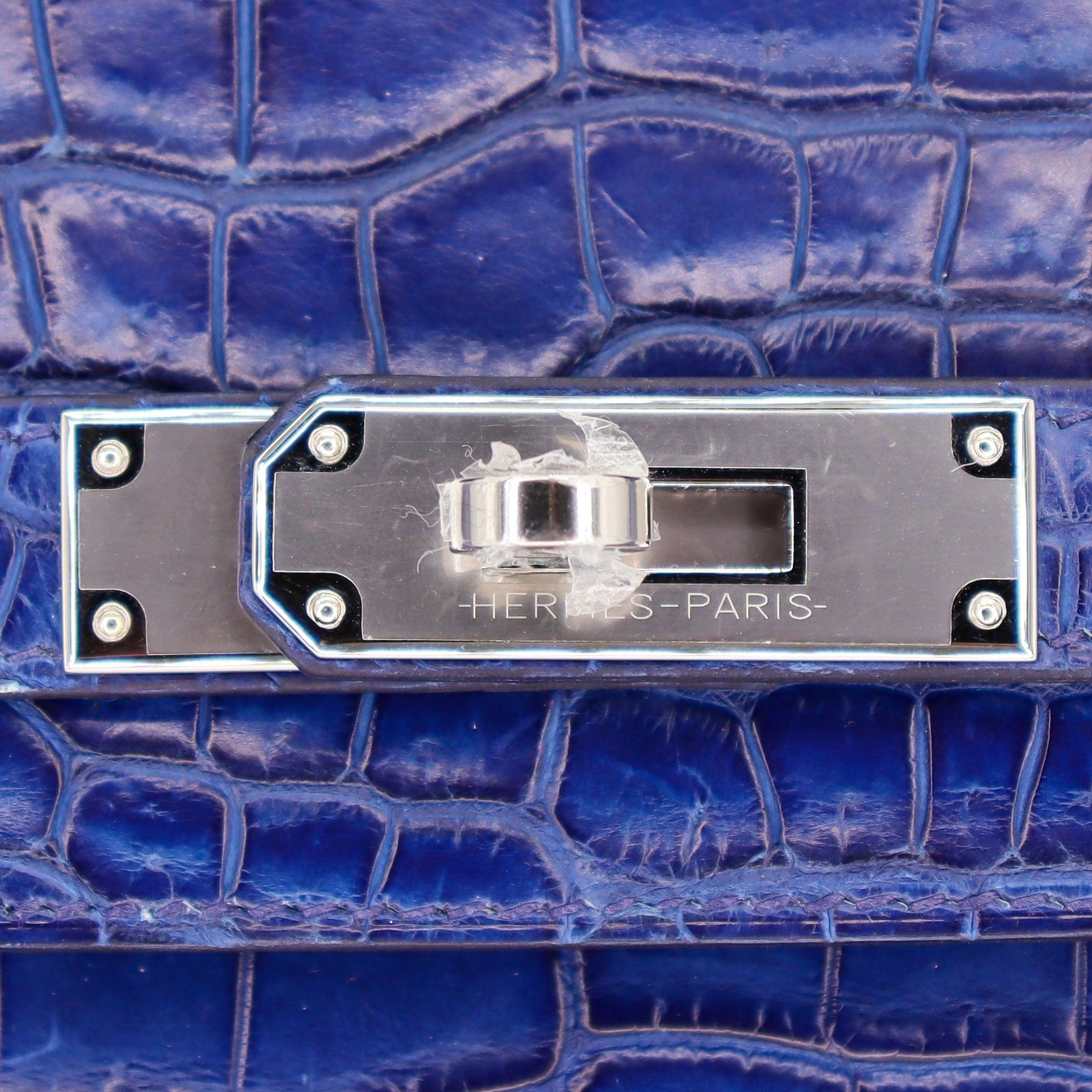 Hermès 30cm Birkin Sellier Indigo Aizome Porosus Crocodile Palladium ...