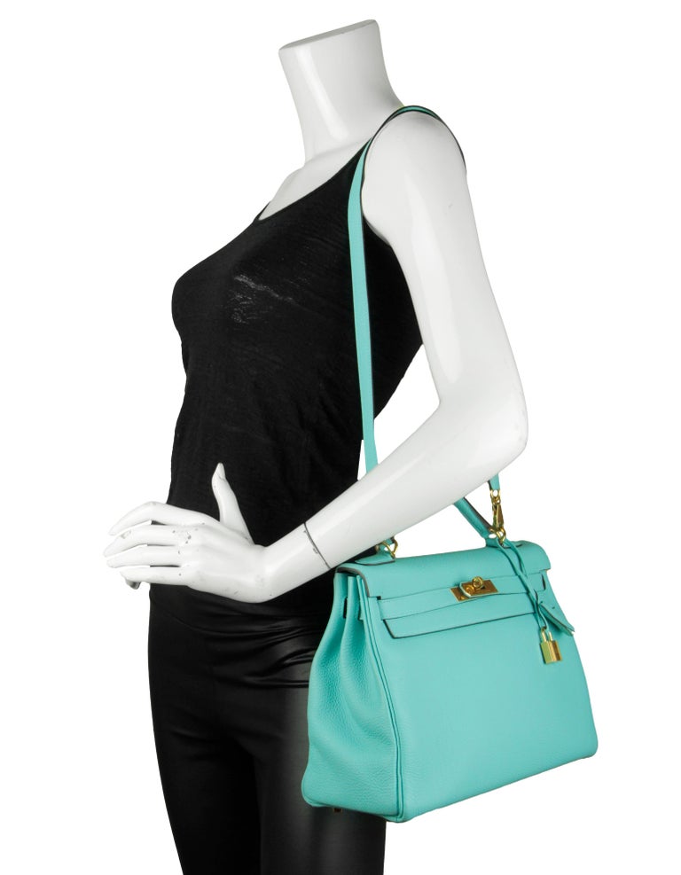Hermes 35cm Blue Atoll Togo Leather Retourne Kelly Bag GHW For Sale at ...