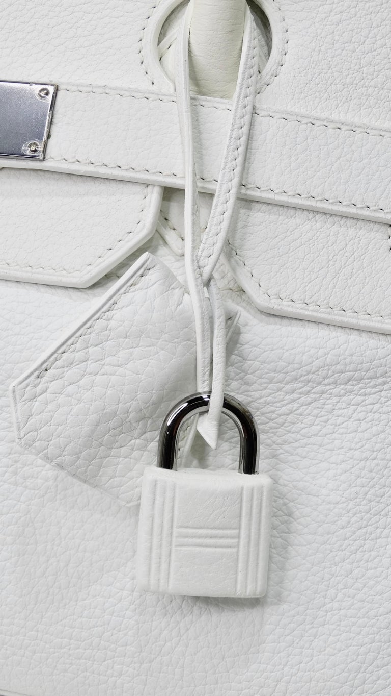 Hérmes 42cm White Clemence JPG Shoulder Birkin For Sale at 1stDibs