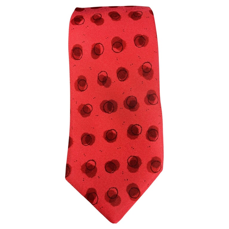 HERMES 5175 IA Red Circles Silk Tie For Sale at 1stDibs