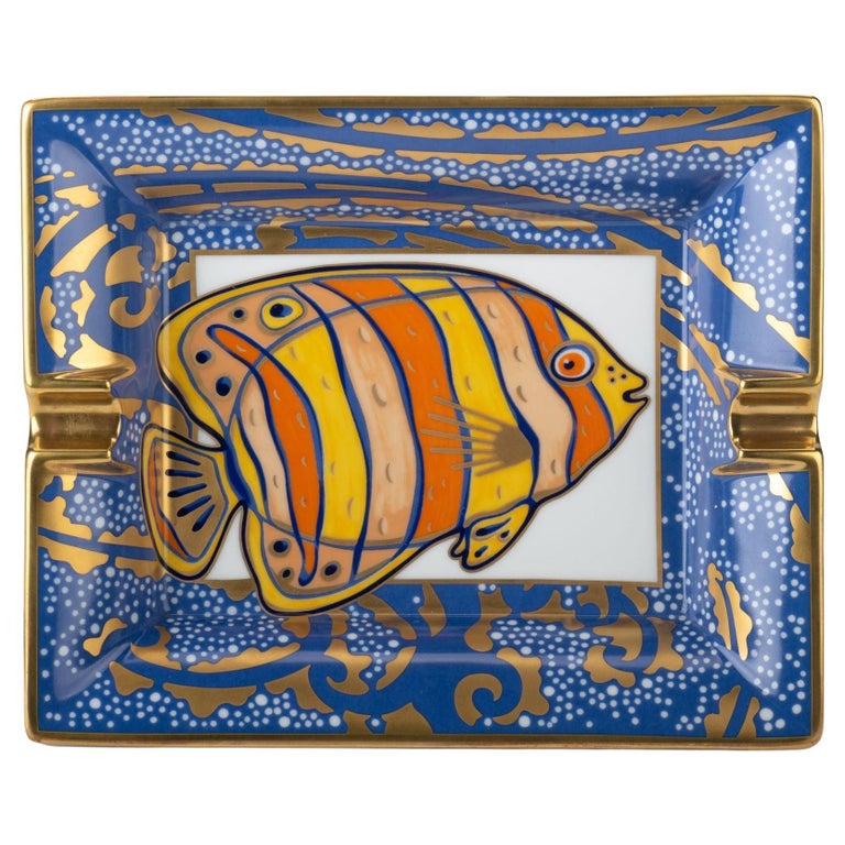 Hermès Ashtray Blue/Gold Sea Fish at 1stDibs