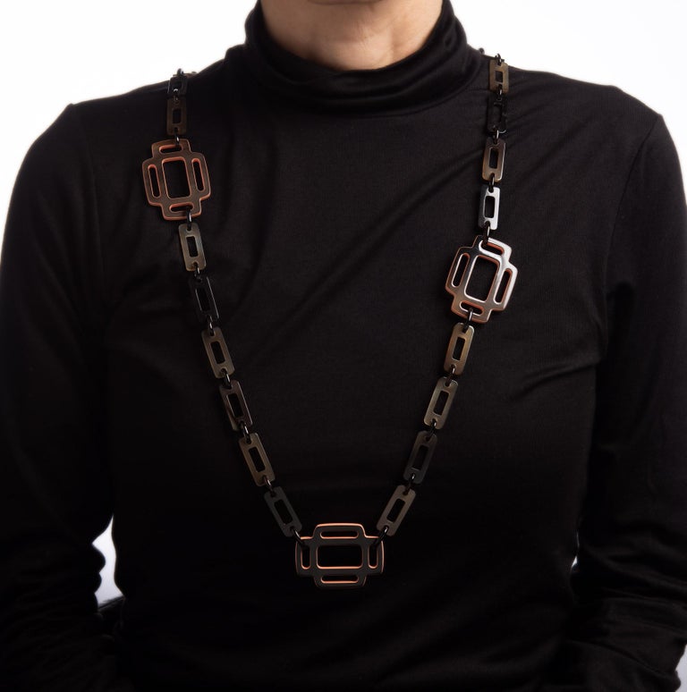 Hermes Attelage Horn Necklace Peach Lacquer Long 36" Square Links For ...